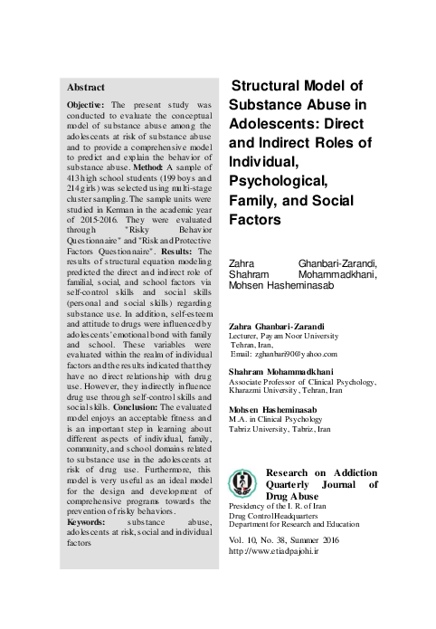 (PDF) Structural Model of substance Abuse in Adolescents: Direct and ...