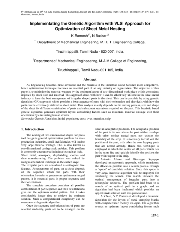 Pdf Implementating The Genetic Algorithm With Vlsi Approach For Optimization Of Sheet Metal