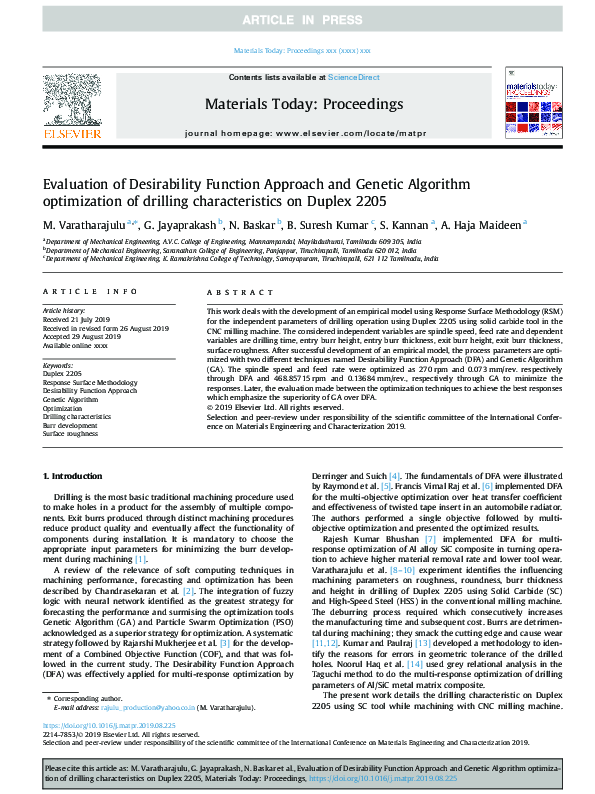 Pdf Evaluation Of Desirability Function Approach And Genetic Algorithm Optimization Of