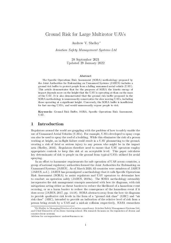 (PDF) Ground Risk Buffer for Large Multirotor UAVs