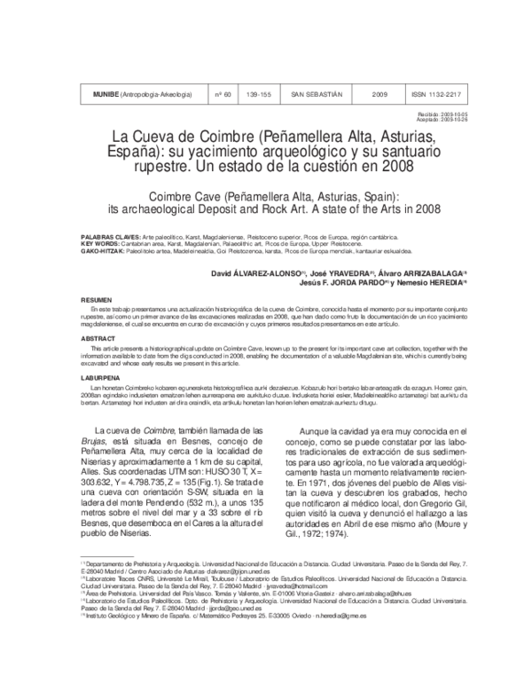 (PDF) La Cueva de Coímbre (Peñamellera Alta, Asturias, España): su ...