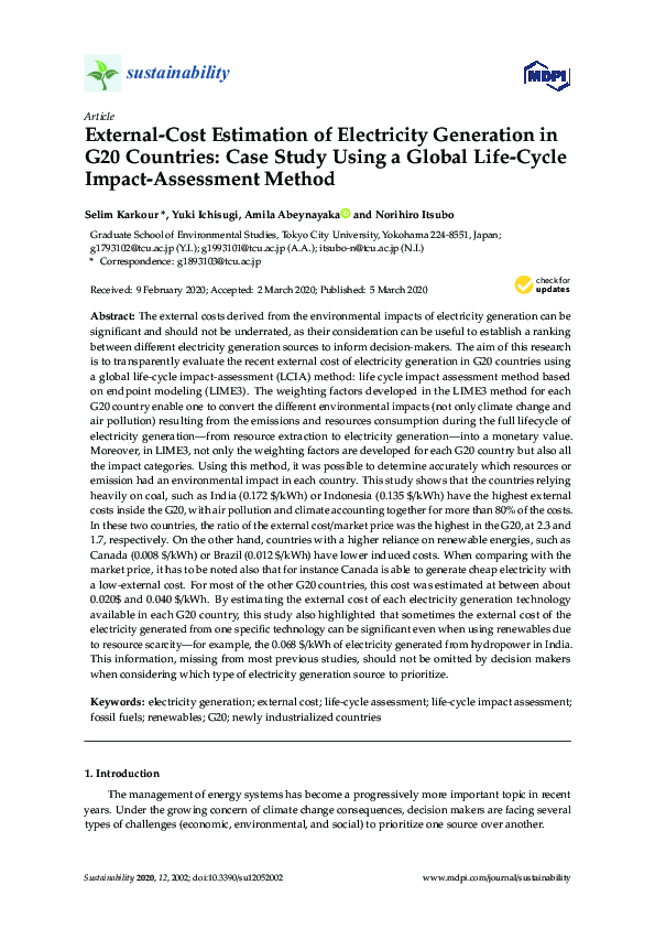 (PDF) External-Cost Estimation of Electricity Generation in G20 ...