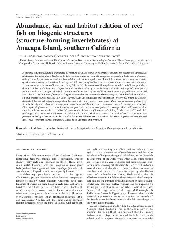 (PDF) Abundance, size and habitat relation of reef fish on biogenic ...