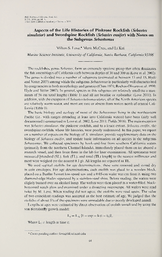 (PDF) Aspects of the Life Histories of Pinkrose Rockfish (Sebastes ...