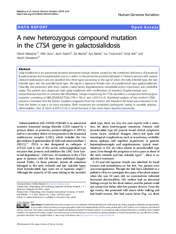 (PDF) A new heterozygous compound mutation in the CTSA gene in ...