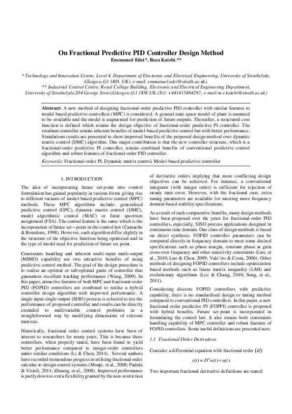 Pdf On Fractional Predictive Pid Controller Design Method