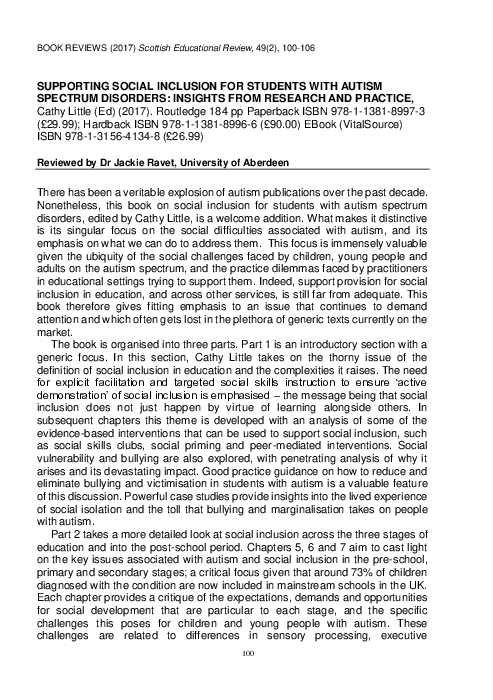 (PDF) Supporting social inclusion for students with autism spectrum disorders