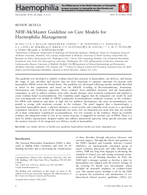 (PDF) NHF-McMaster Guideline on Care Models for Haemophilia Management