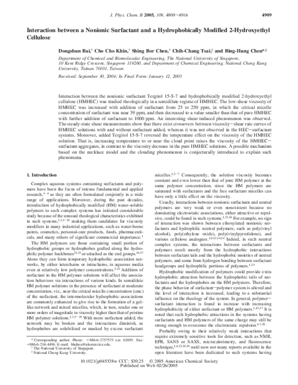 (PDF) Interaction between a Nonionic Surfactant and a Hydrophobically ...