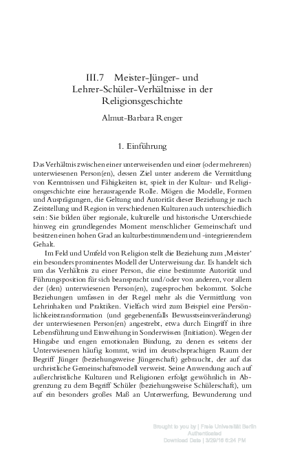 (PDF) III.7 Meister-Jünger- und Lehrer-Schüler-Verhältnisse in der ...
