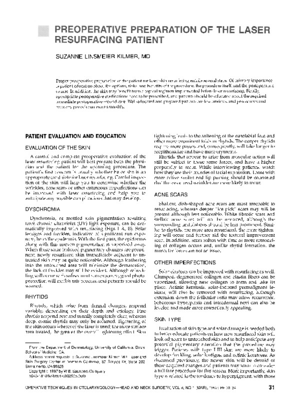 (PDF) Preoperative preparation of the laser resurfacing patient