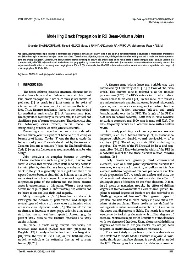 (PDF) Modelling Crack Propagation in RC Beam-Column Joints