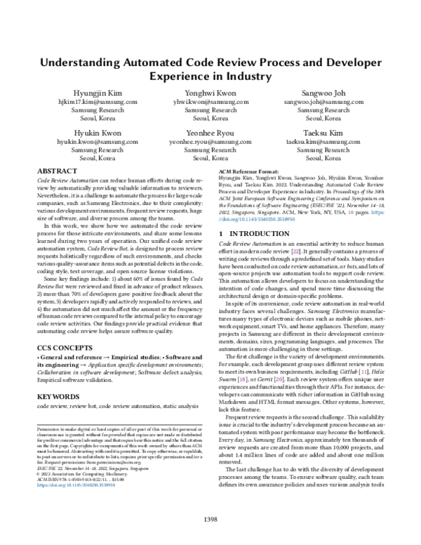 (PDF) Understanding automated code review process and developer ...