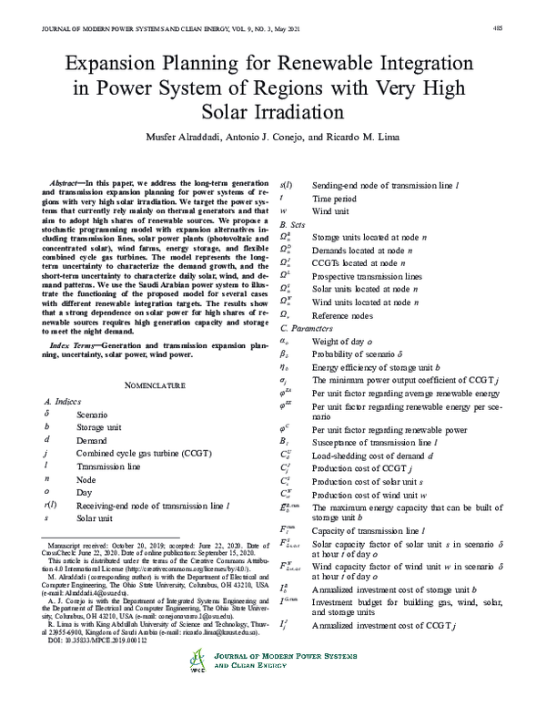 (PDF) Expansion Planning for Renewable Integration in Power System of ...