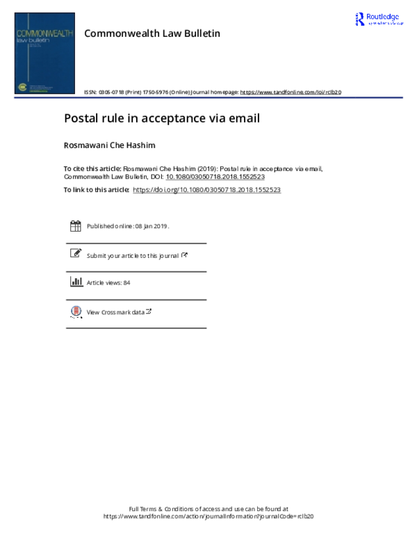 (PDF) Postal rule in acceptance via email