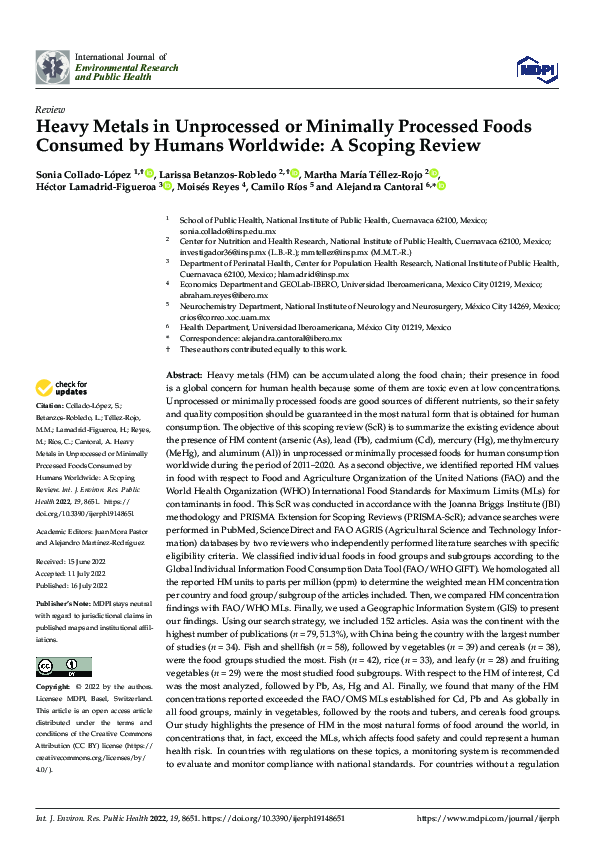 (PDF) Heavy Metals in Unprocessed or Minimally Processed Foods Consumed by Humans Worldwide: A ...
