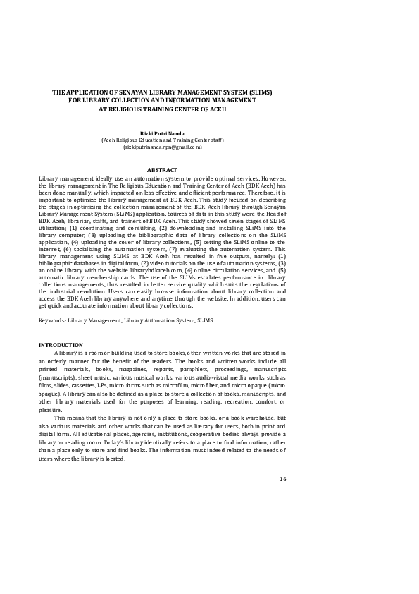 (PDF) Application of Senayan Library Management System (Slims) for ...