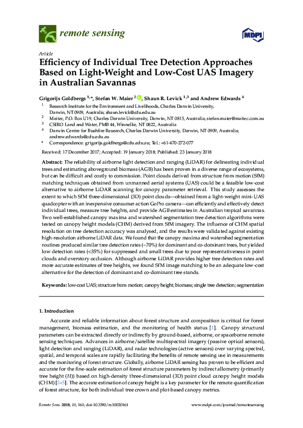 Pdf Efficiency Of Individual Tree Detection Approaches Based On Light Weight And Low Cost Uas 