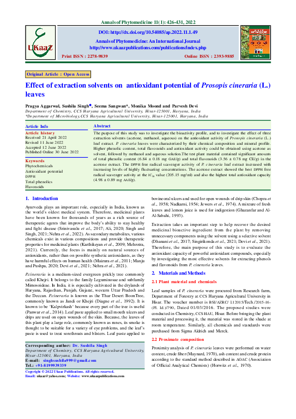 (PDF) Effect of extraction solvents on antioxidant potential of ...