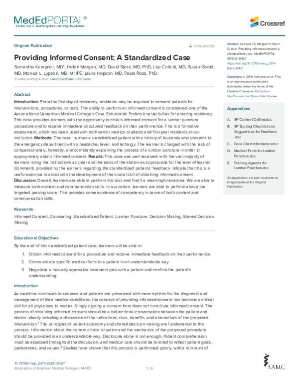 (PDF) Providing Informed Consent: A Standardized Case
