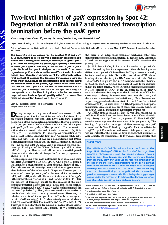 (PDF) Two-level inhibition of galK expression by Spot 42: Degradation ...