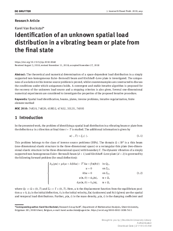 (PDF) Identification of an unknown spatial load distribution in a ...