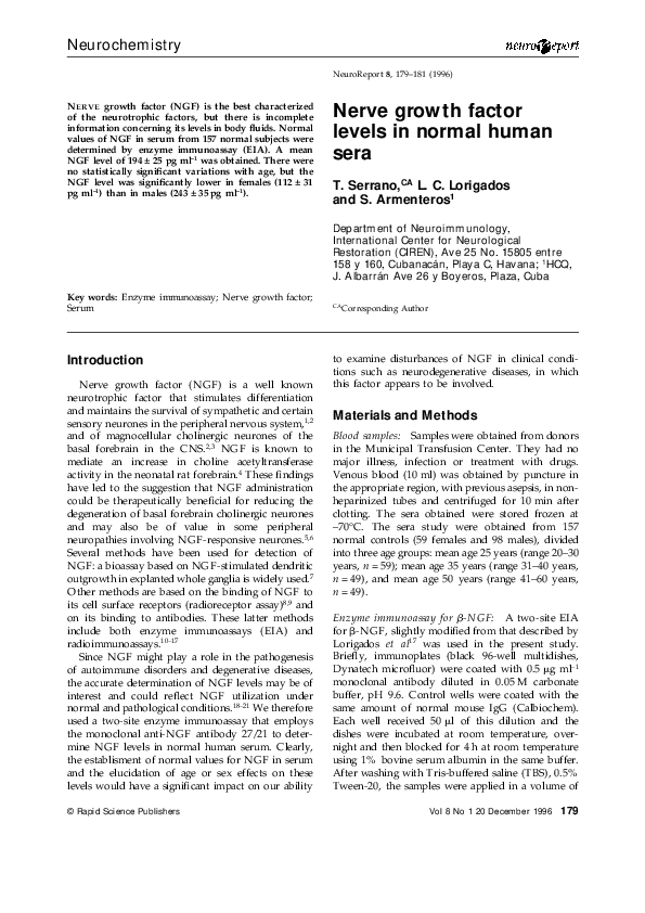(PDF) Nerve growth factor levels in normal human sera