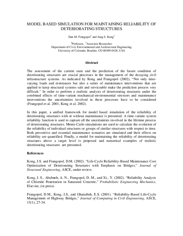 Pdf Life Cycle Reliability Based Maintenance Cost Optimization Of Deteriorating Structures 