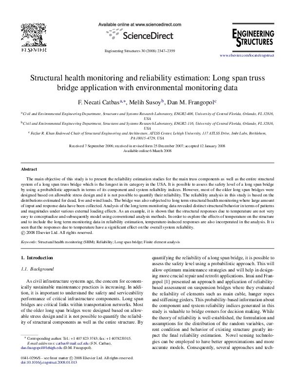 (PDF) Structural health monitoring and reliability estimation: Long span truss bridge ...
