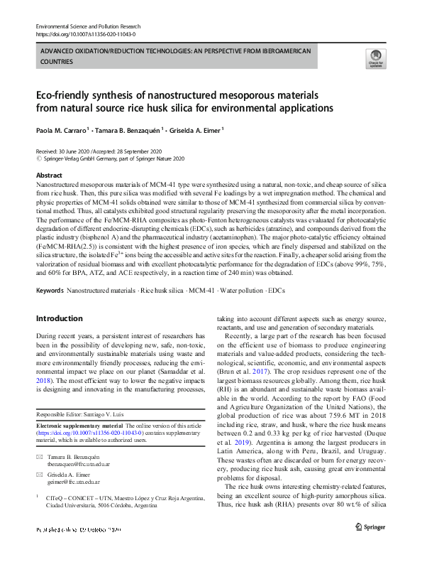 (PDF) Eco-friendly synthesis of nanostructured mesoporous materials from natural source rice ...