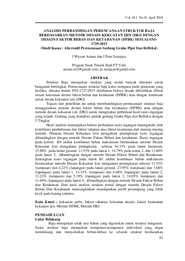(PDF) ANALISIS PERBANDINGAN PERENCANAAN STRUKTUR BAJA BERDASARKAN METODE DESAIN KEKUATAN IJIN ...