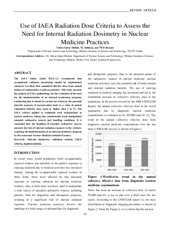 (PDF) Use of IAEA Radiation Dose Criteria to Assess the Need for ...