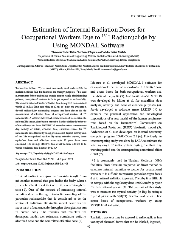 (PDF) Estimation of Internal Radiation Doses for Occupational Workers ...