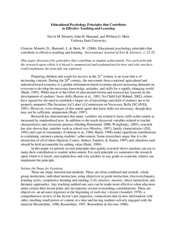 (PDF) Educational psychology principles that contribute to effective ...
