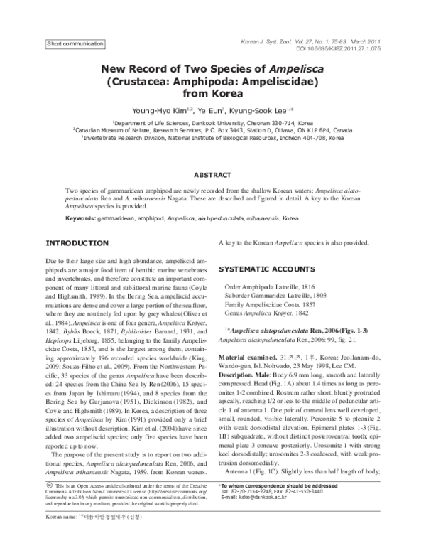 (PDF) New Record of Two Species of Ampelisca (Crustacea: Amphipoda ...