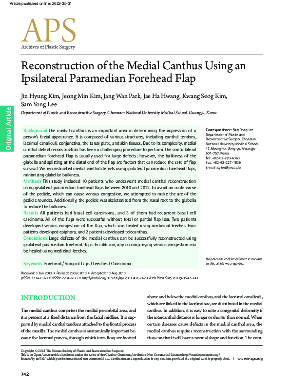 (PDF) Reconstruction of the medial canthus using an ipsilateral ...