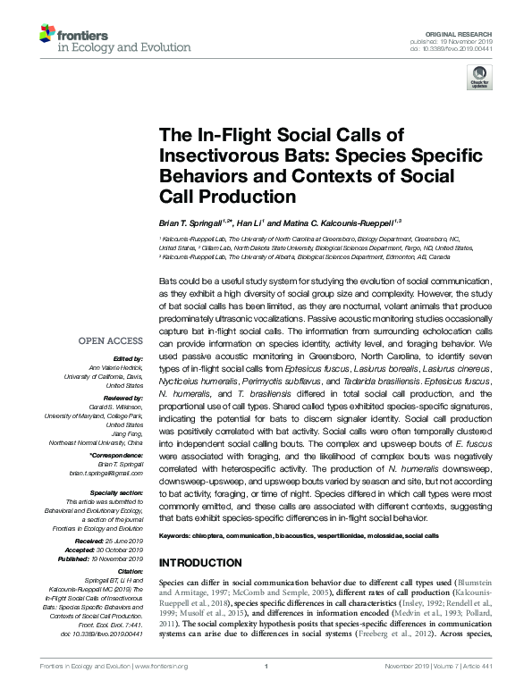 (PDF) The In-Flight Social Calls of Insectivorous Bats: Species ...