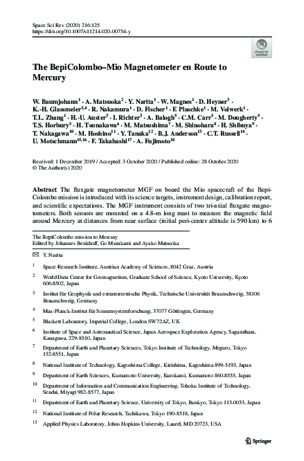 (PDF) The BepiColombo–Mio Magnetometer en Route to Mercury
