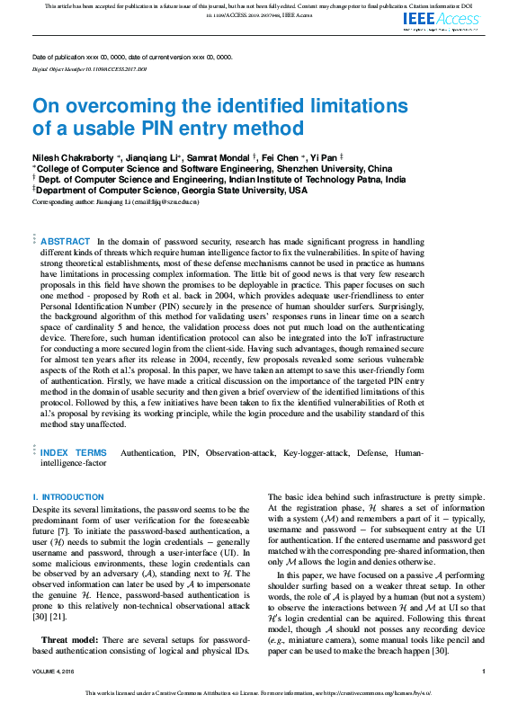(PDF) On overcoming the identified limitations of a usable PIN entry method