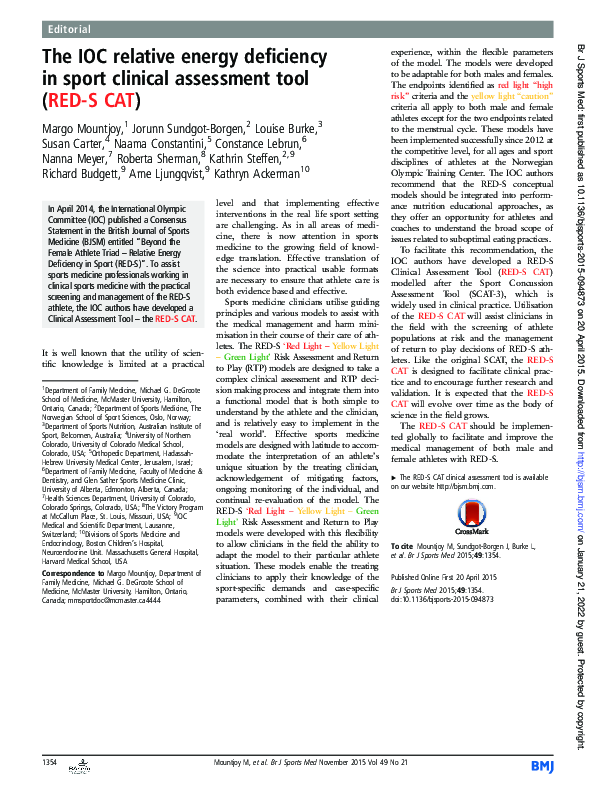 (PDF) RED-S CAT. Relative Energy Deficiency in Sport (RED-S) Clinical ...