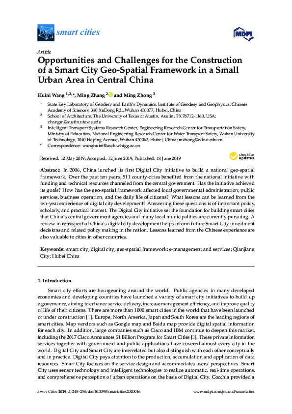 (PDF) Opportunities and Challenges for the Construction of a Smart City Geo-Spatial Framework in ...