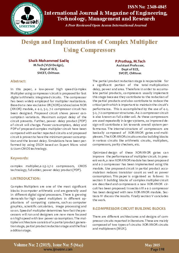 (PDF) Design and Implementation of Complex Multiplier Using Compressors