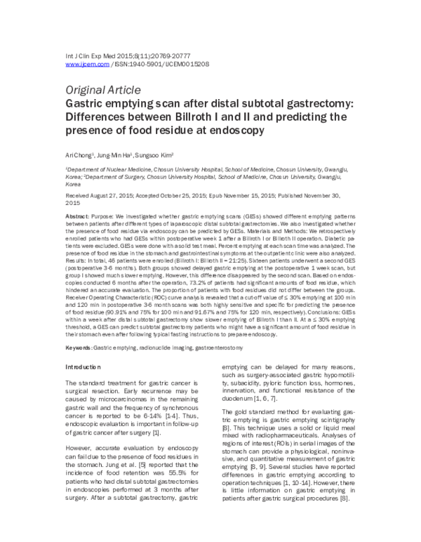 (PDF) Gastric emptying scan after distal subtotal gastrectomy ...