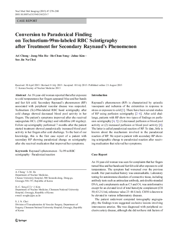 (PDF) Conversion to Paradoxical Finding on Technetium-99m-labeled RBC ...