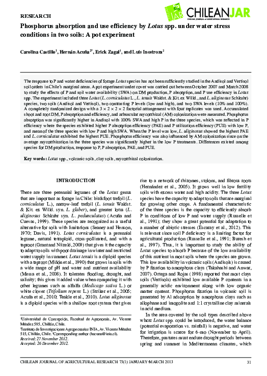 (PDF) Phosphorus absorption and use efficiency by Lotus spp. under ...