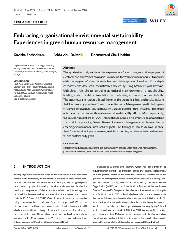 (PDF) Embracing organisational environmental sustainability ...