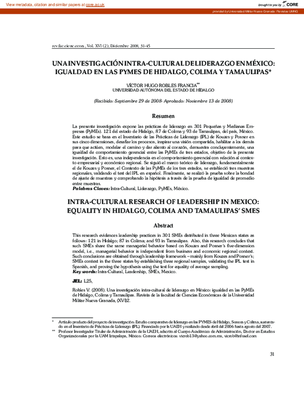 (PDF) Una Investigación Intra-Cultural De Liderazgo en México: Igualdad ...