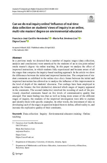 (PDF) Can we do real inquiry online? Influence of real-time data ...