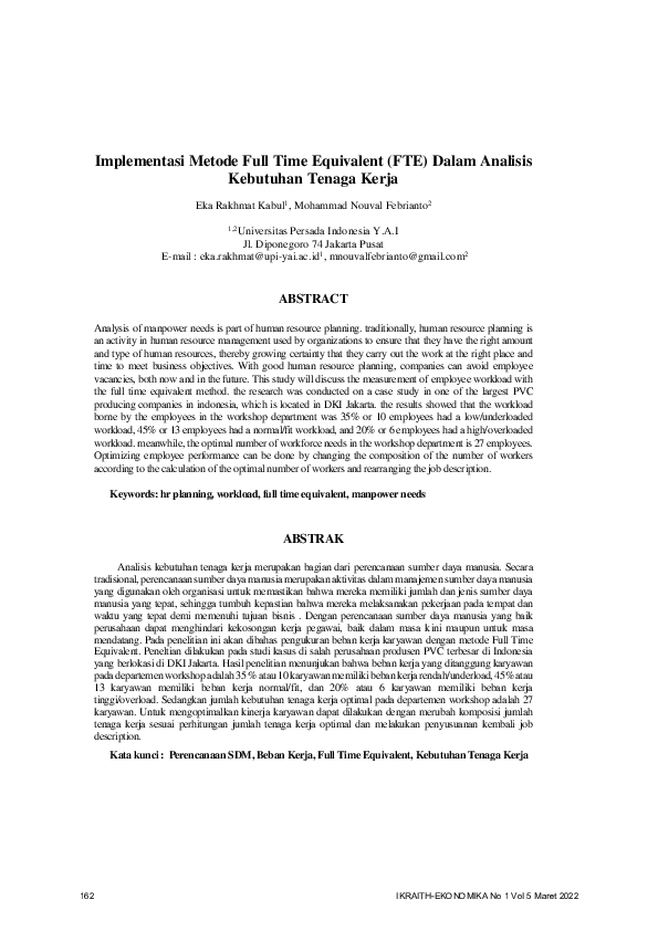 (PDF) Implementasi Metode Full Time Equivalent (FTE) Dalam Analisis ...