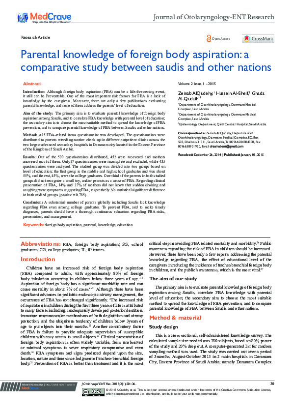 (PDF) Parental Knowledge of Foreign Body Aspiration: A Comparative ... (PDF) Parental Knowledge of Foreign Body Aspiration: A Comparative ...